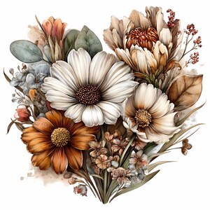 12 PNG Autumn Floral Heart Clipart – Fall Bouquet PNG for Wedding ...