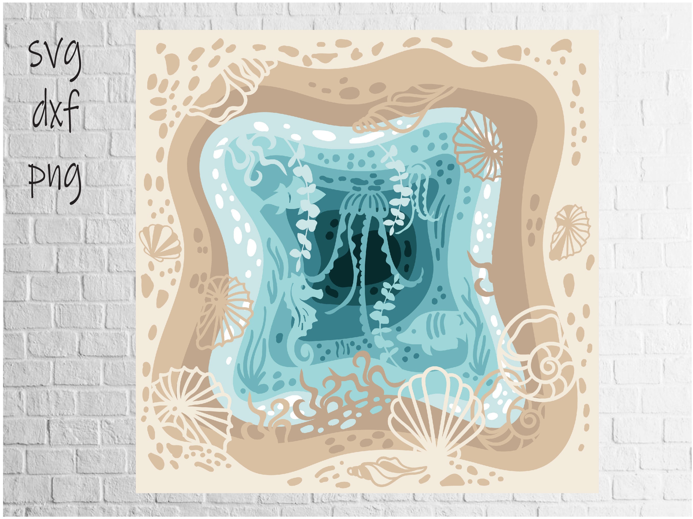 Underwater Shadowbox SVG 3D Sea Beach Paper Cut Layered Template ...