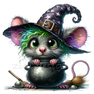 12 Funny Halloween Rat PNG Clipart in Witch Cauldron With Hat and Crazy ...