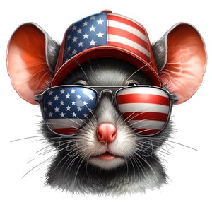 10 Patriotic Mouse PNG - USA Mouse With American Flag Hat & Sunglasses ...