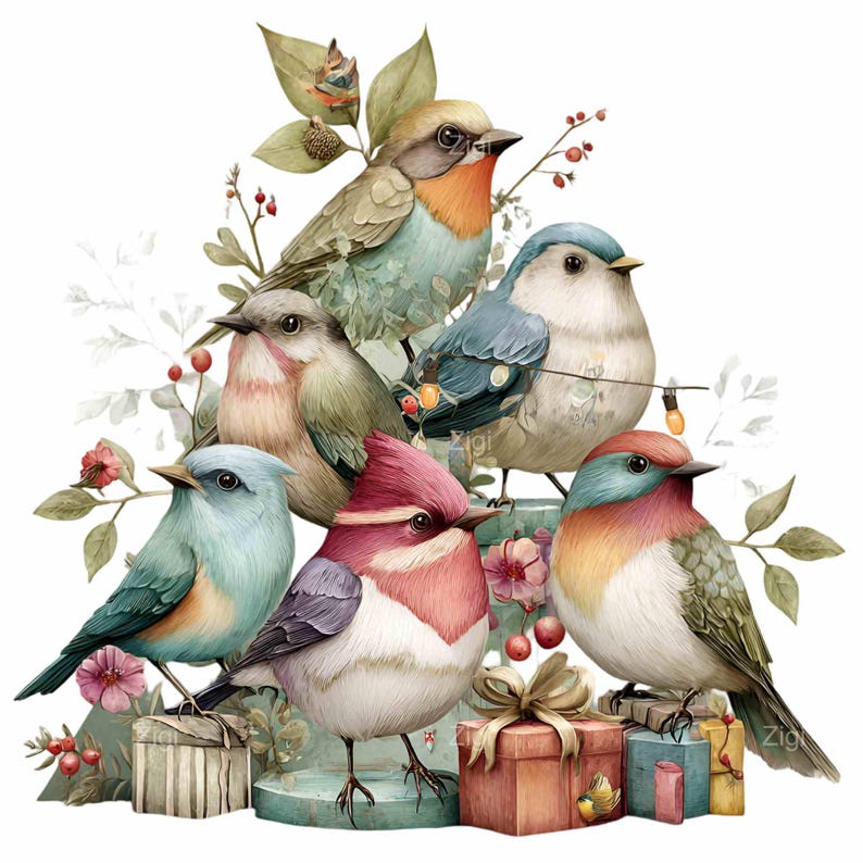 15 PNG Christmas Birds Clipart - Festive Bird PNG With Gifts and ...
