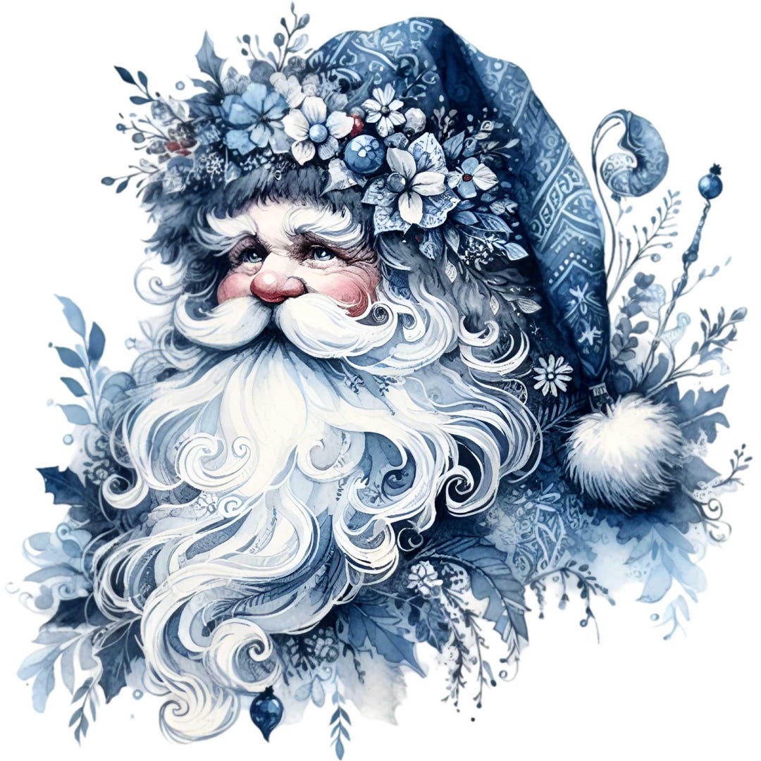 15 Blue Santa Claus Clipart PNG – Vintage Nordic Father Christmas With ...