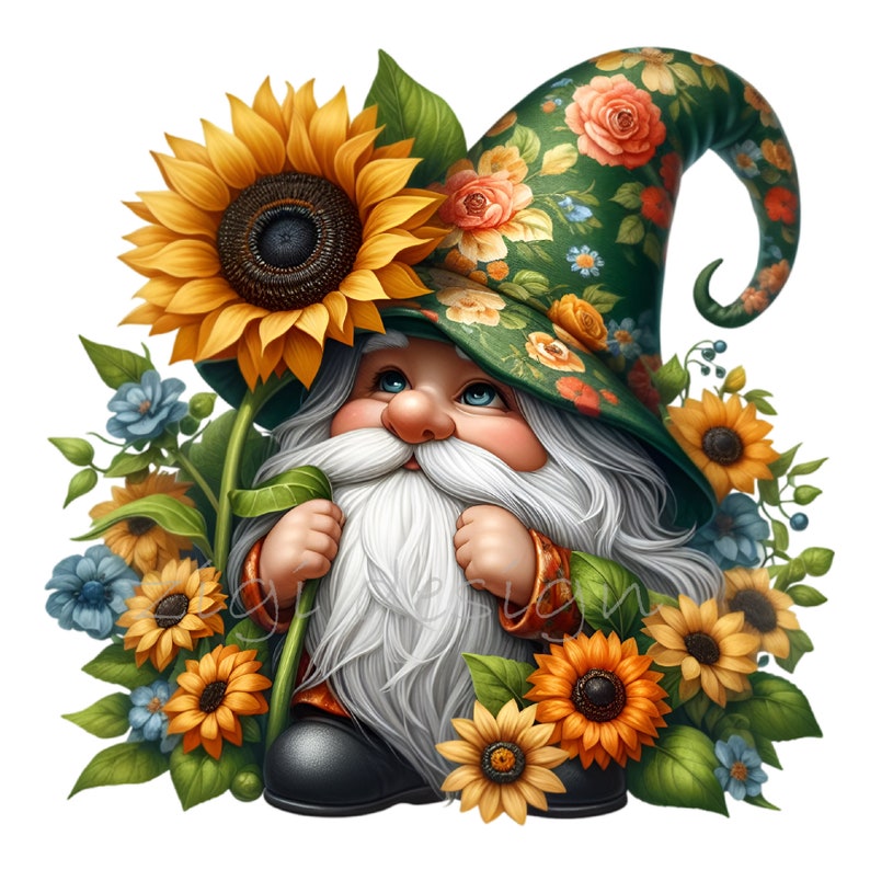 12 PNG Sunflower Gnome Clipart, Garden Summer Fall Floral - Etsy