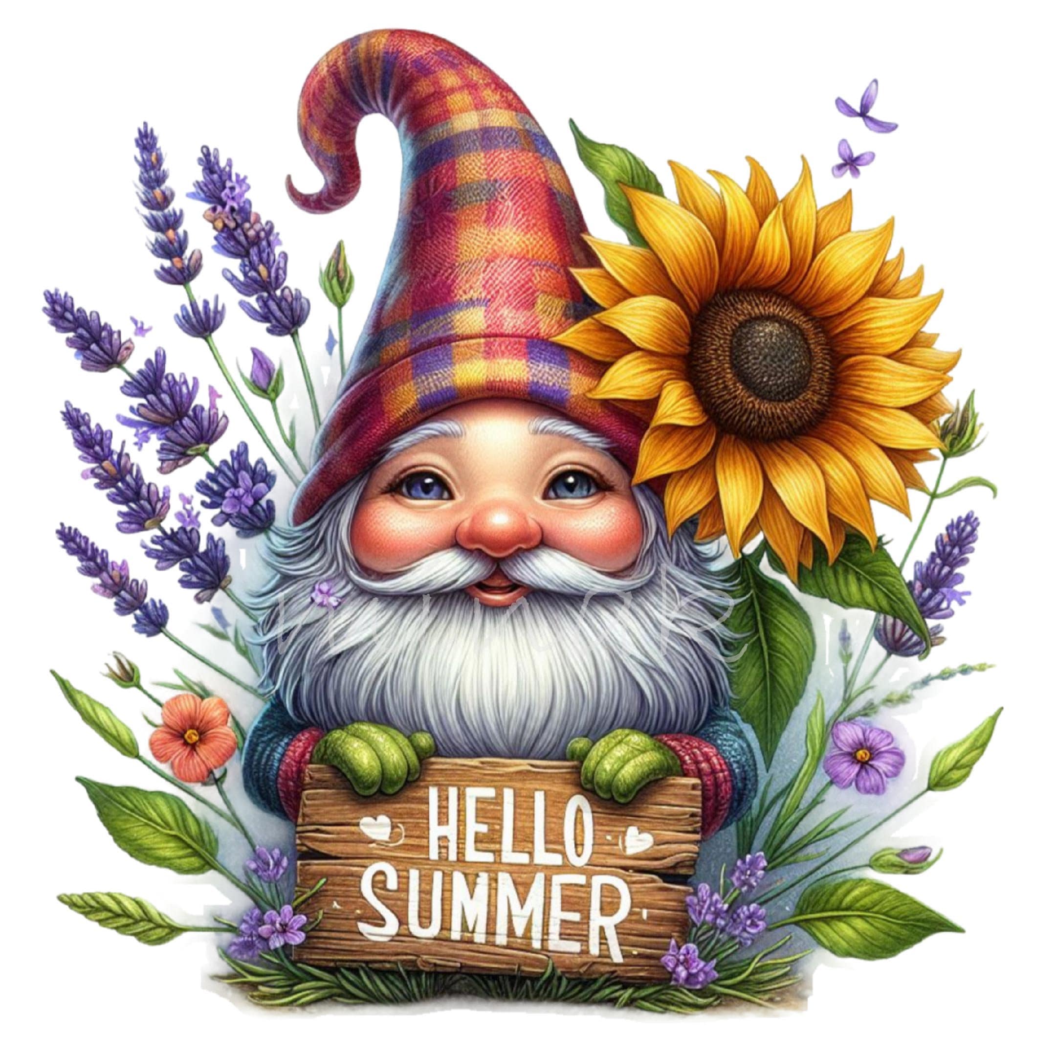 10 PNG Hello Summer Gnome Clipart – Gnome With Sunflower, Lavender ...