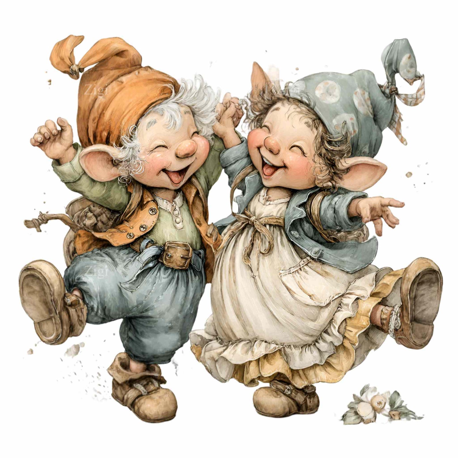 15 PNG Happy Dancing Gnomes Clipart, Vintage Garden Couple Forest - Etsy