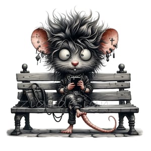Gothic Mouse With Phone Clipart, 12 PNG Comics Funny Animal Lovers Gift ...