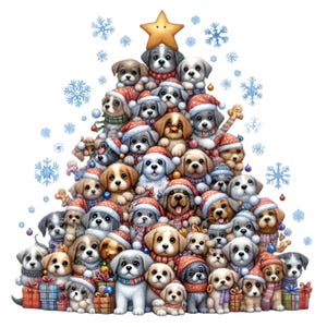 Christmas Puppy Tree Clipart - 15 Adorable Festive Dog Illustration in ...