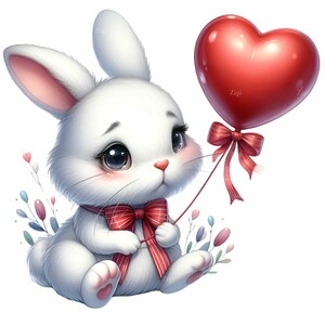 Bunny With Heart Balloon PNG Clipart 12 Cute Rabbit Holding Red Heart ...