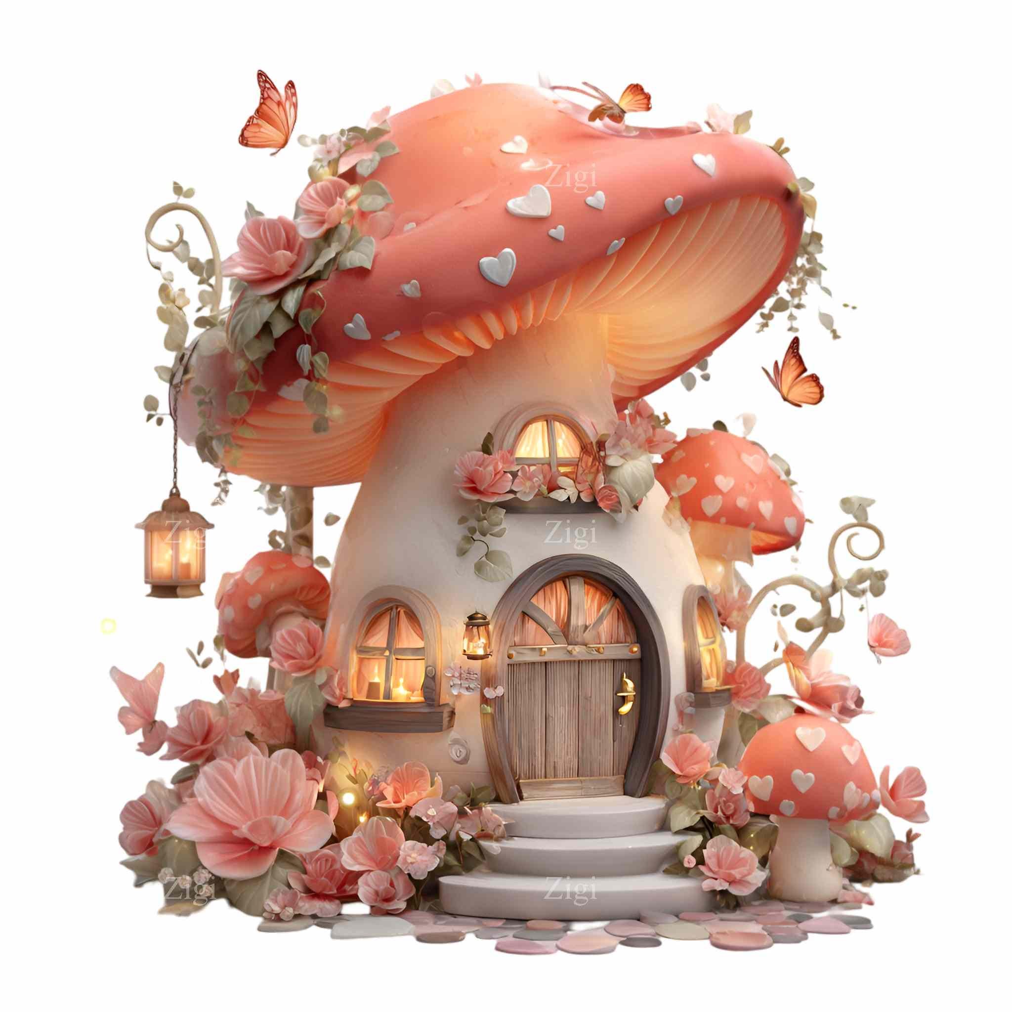 16 PNG Fairy Mushroom House Clipart – Whimsical Floral Toadstool PNG ...