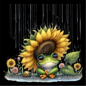 10 PNG Sunflower Frog Clipart – Rainy Day Download – Whimsical Kawaii ...