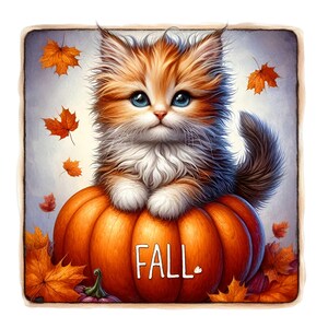10 Fall Kitten PNG, Cute Fluffy Cat in Pumpkin Clipart, Autumn ...