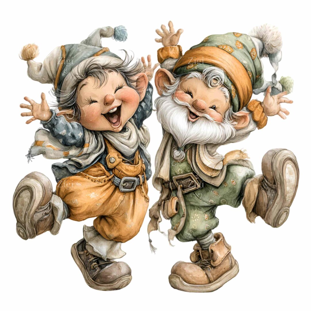 15 PNG Dancing Gnome Duo Clipart – Funny Elf PNG for Holiday Crafts ...