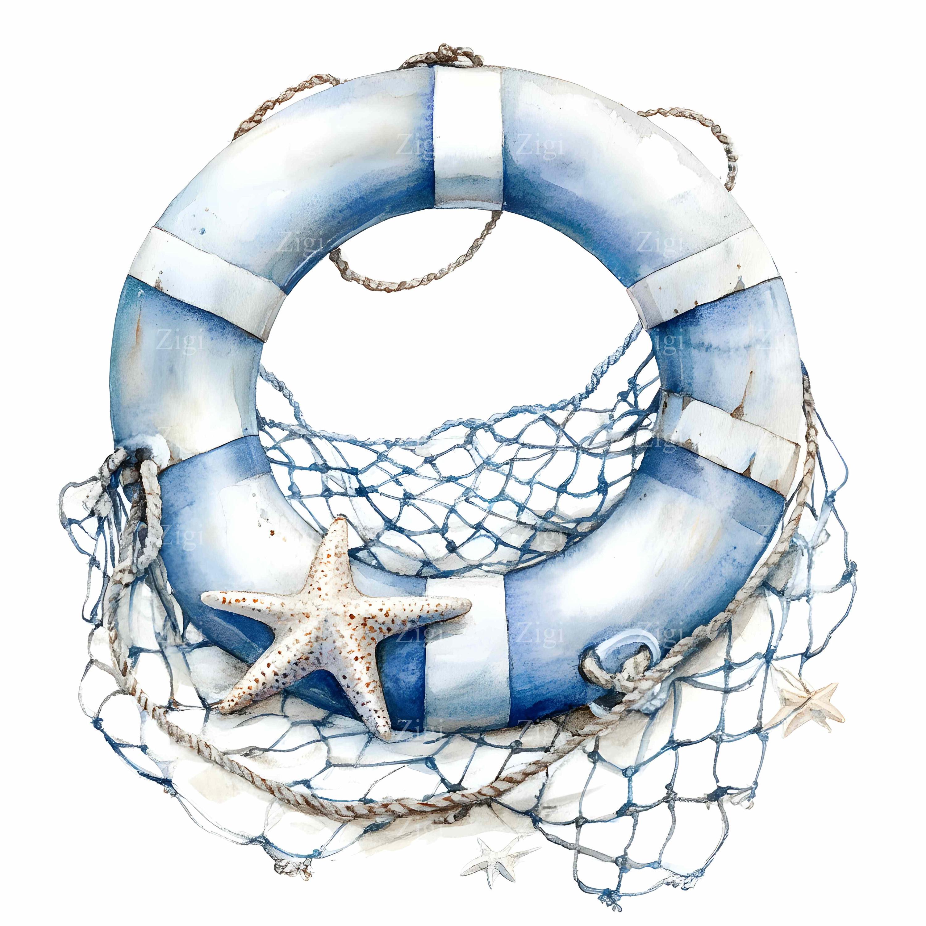 16 JPG Watercolor Lifesaver, Nautical Starfish Ocean Ring Clipart - Etsy