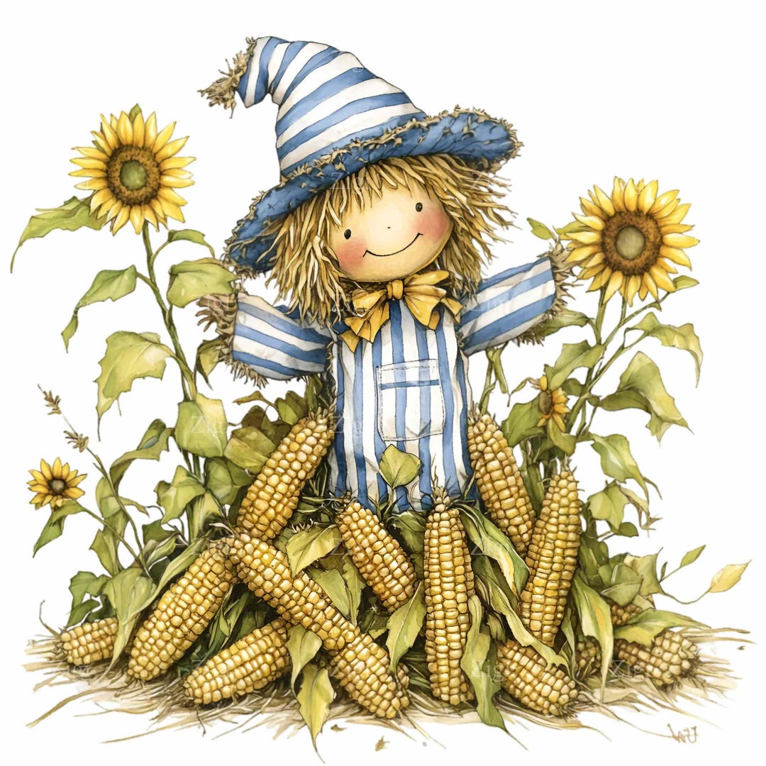 14 Cornfield Scarecrow PNG Clipart, Watercolor Fall Harvest Doll With ...