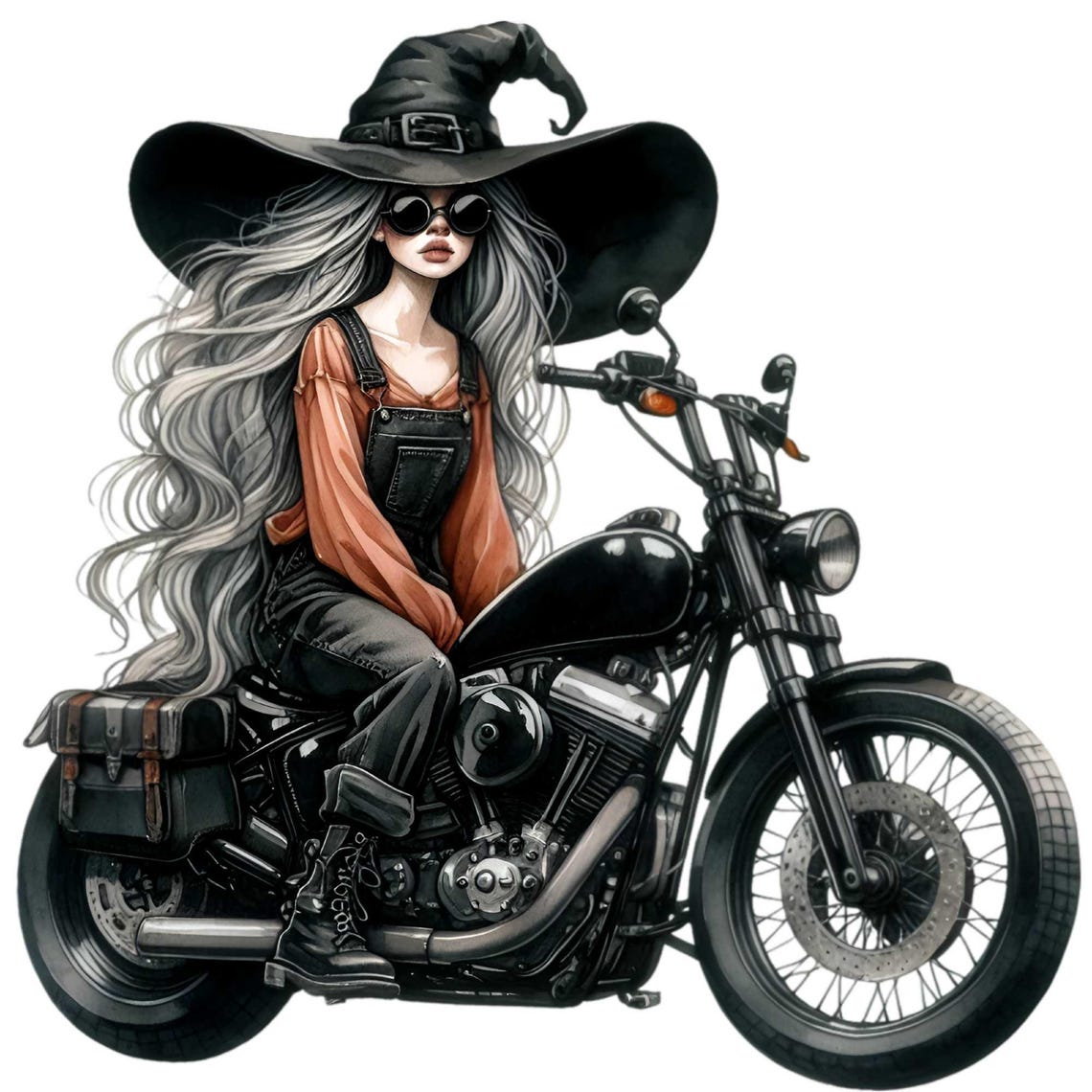 14 PNG Motorcycle Witch Clipart – Halloween PNG – Biker Witch Art for ...