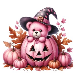 Pink Halloween Bear in Witch Hat PNG Clipart 15 Cute Pumpkin Decor ...
