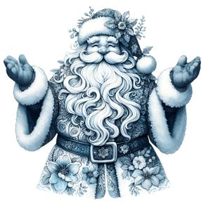 Blue Santa Clipart PNG, 15 Vintage Floral Santa Illustration, Elegant ...