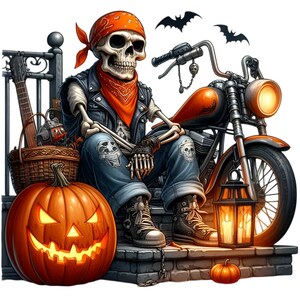 10 Halloween Skeleton Biker PNG, Spooky Motorcycle Skeleton Clipart ...