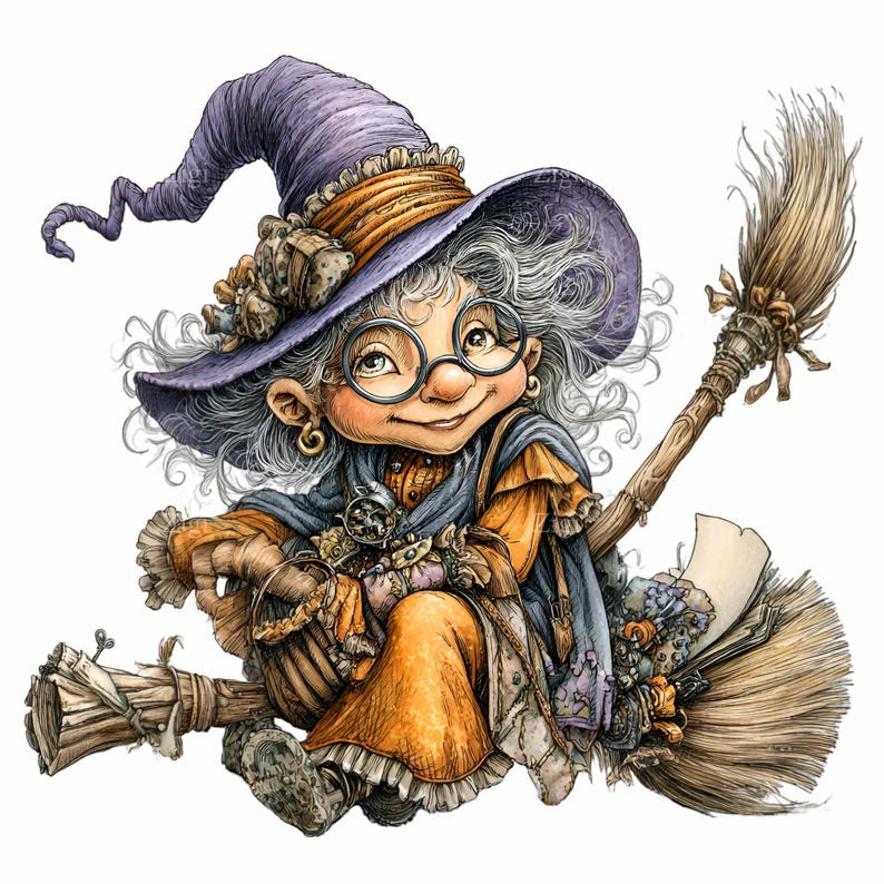 14 PNG Elder Witch Clipart – Funny Grandma PNG – Whimsical Halloween ...