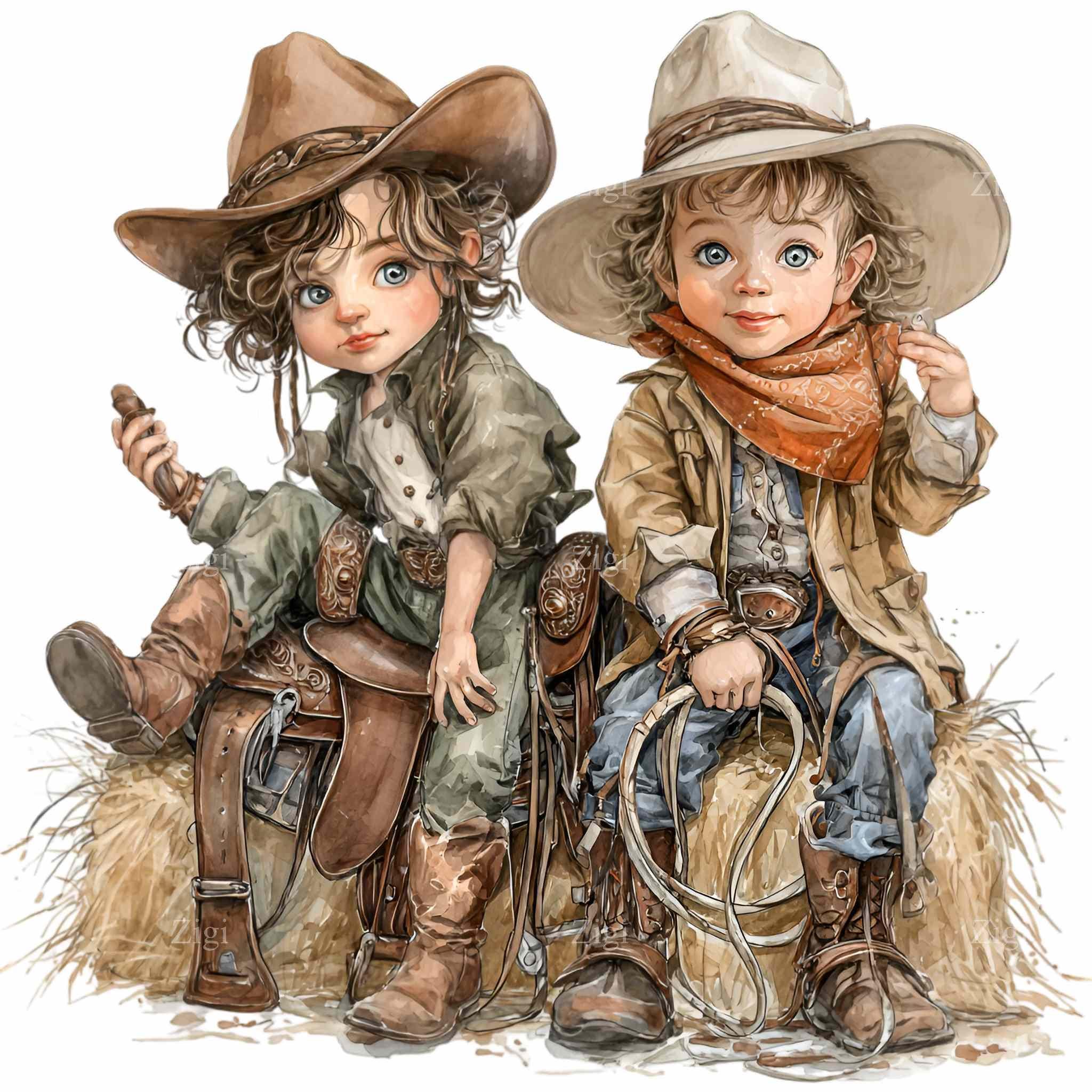 15 PNG Cowboy Kids Clipart, Western Children Illustration, Watercolor ...