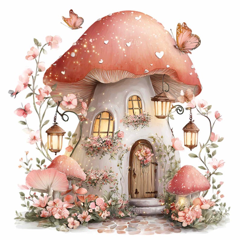 16 PNG Fairy Mushroom House Clipart – Whimsical Floral Toadstool PNG ...