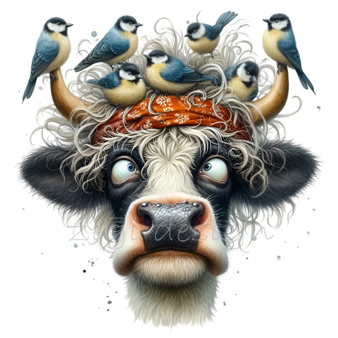 Funny Cow With Birds Clipart, 15 PNG Magical Farm Animal Cartoon ...