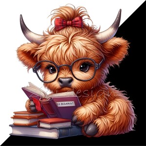 Reading Clip Art, Highland Cow PNG, 15 Cow Clip Art, Library Books ...