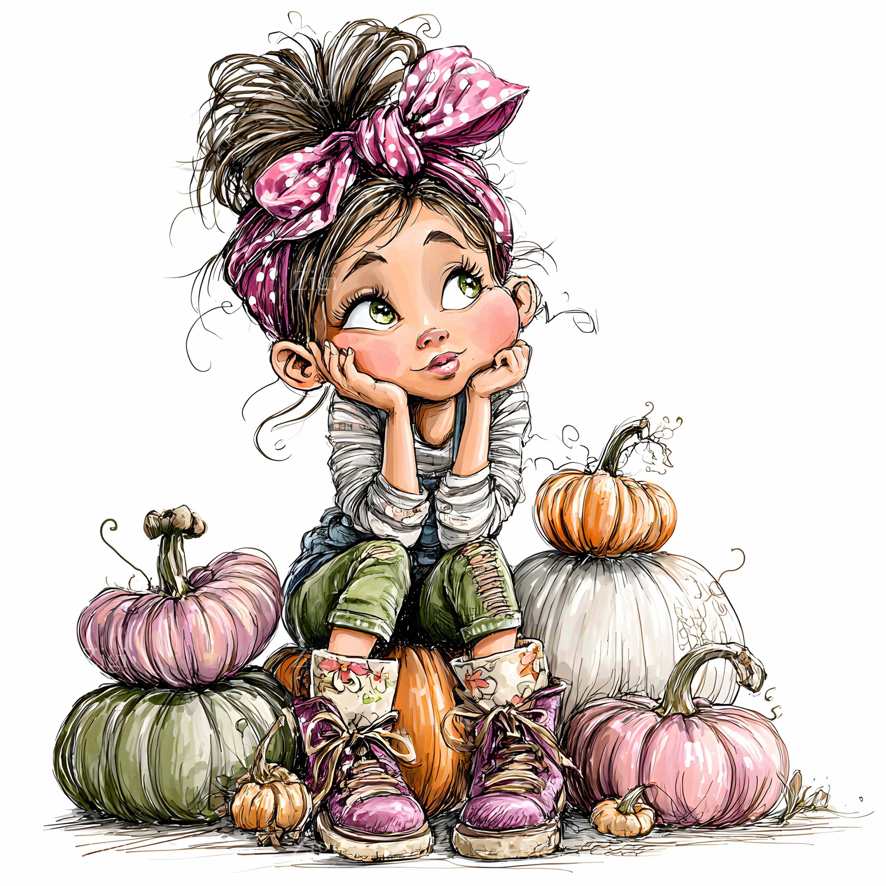 10 JPEG Fall Girl – Pumpkin Patch JPG Clipart – Cute Autumn ...