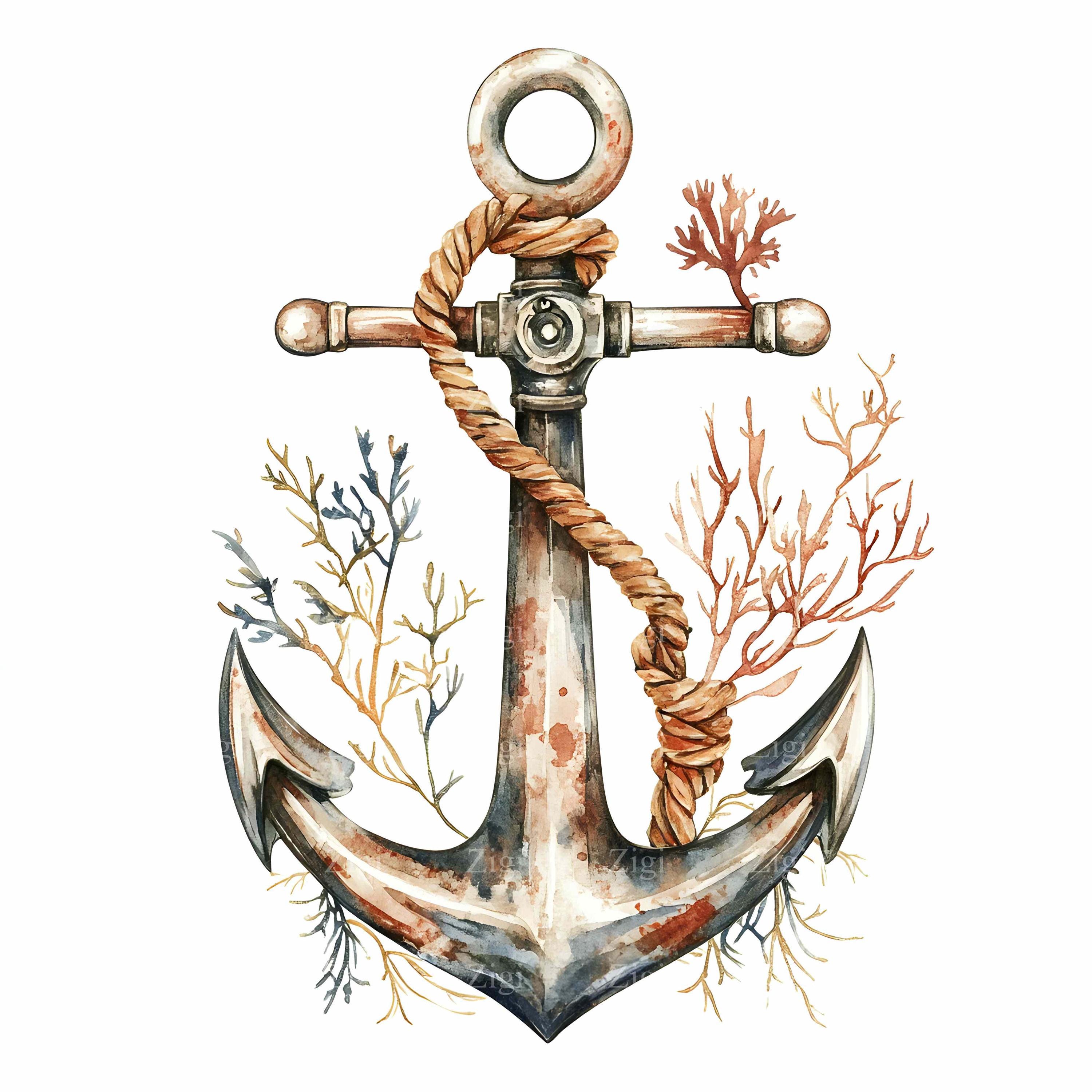 44 JPEG Watercolor Nautical Anchor Clipart - Ocean Splash Rope Anchor ...