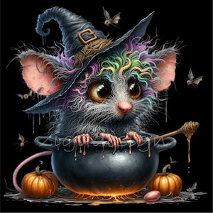 12 Funny Halloween Rat PNG Clipart in Witch Cauldron With Hat and Crazy ...
