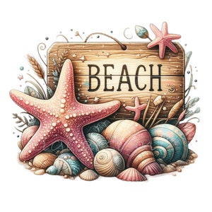 Beach Clipart, Starfish Clipart, 14 PNG Watercolor Ocean Clipart - Etsy