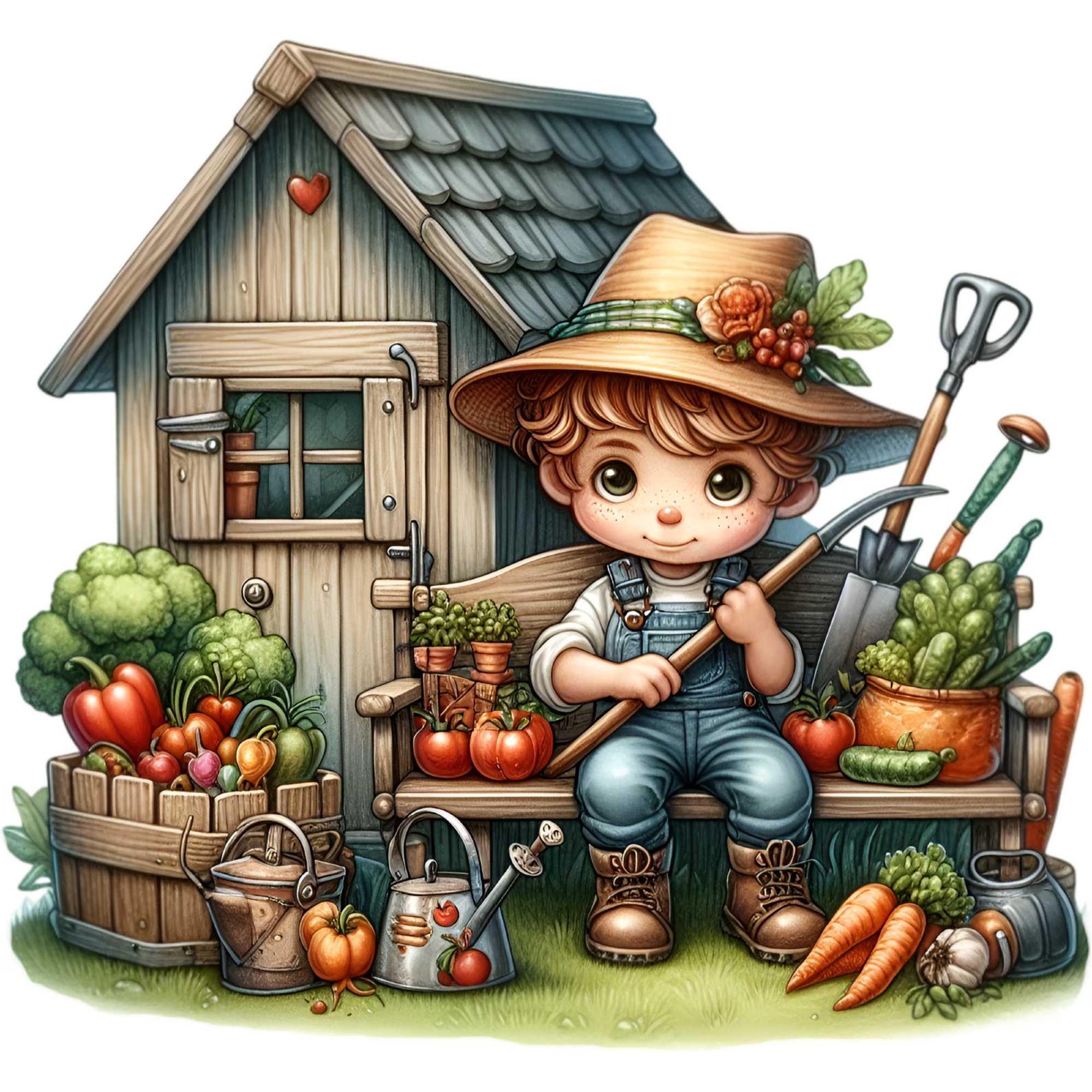 10 PNG Gardener Boy PNG – Cute Farm Digital Art – Vegetable Garden ...