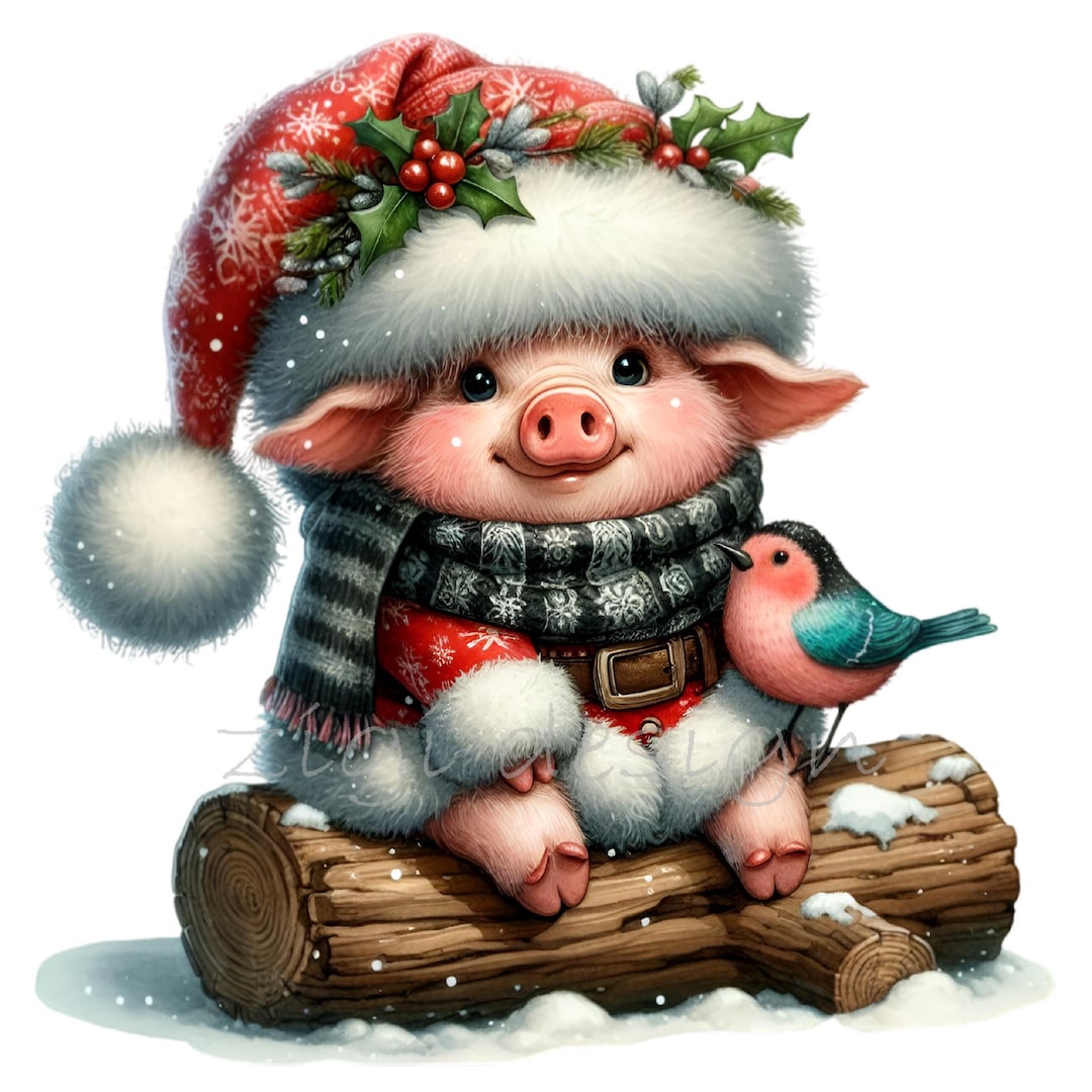 15 PNG Christmas Pig Clipart – Holiday Piglet PNG – Cute Festive Animal ...