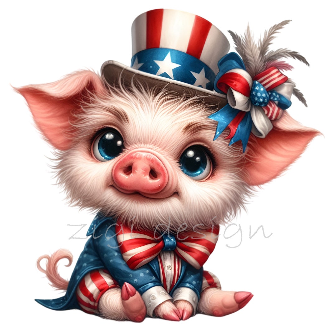 Pig Clip Art, Patriotic Clipart, 4th of July Clipart, 12 PNG USA ...