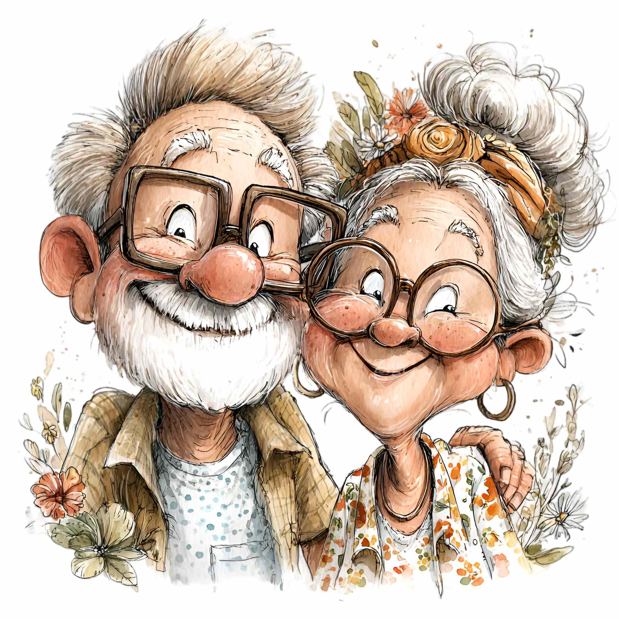 10 PNG Cute Elderly Couple Clipart – Grandpa & Grandma PNG – Whimsical ...
