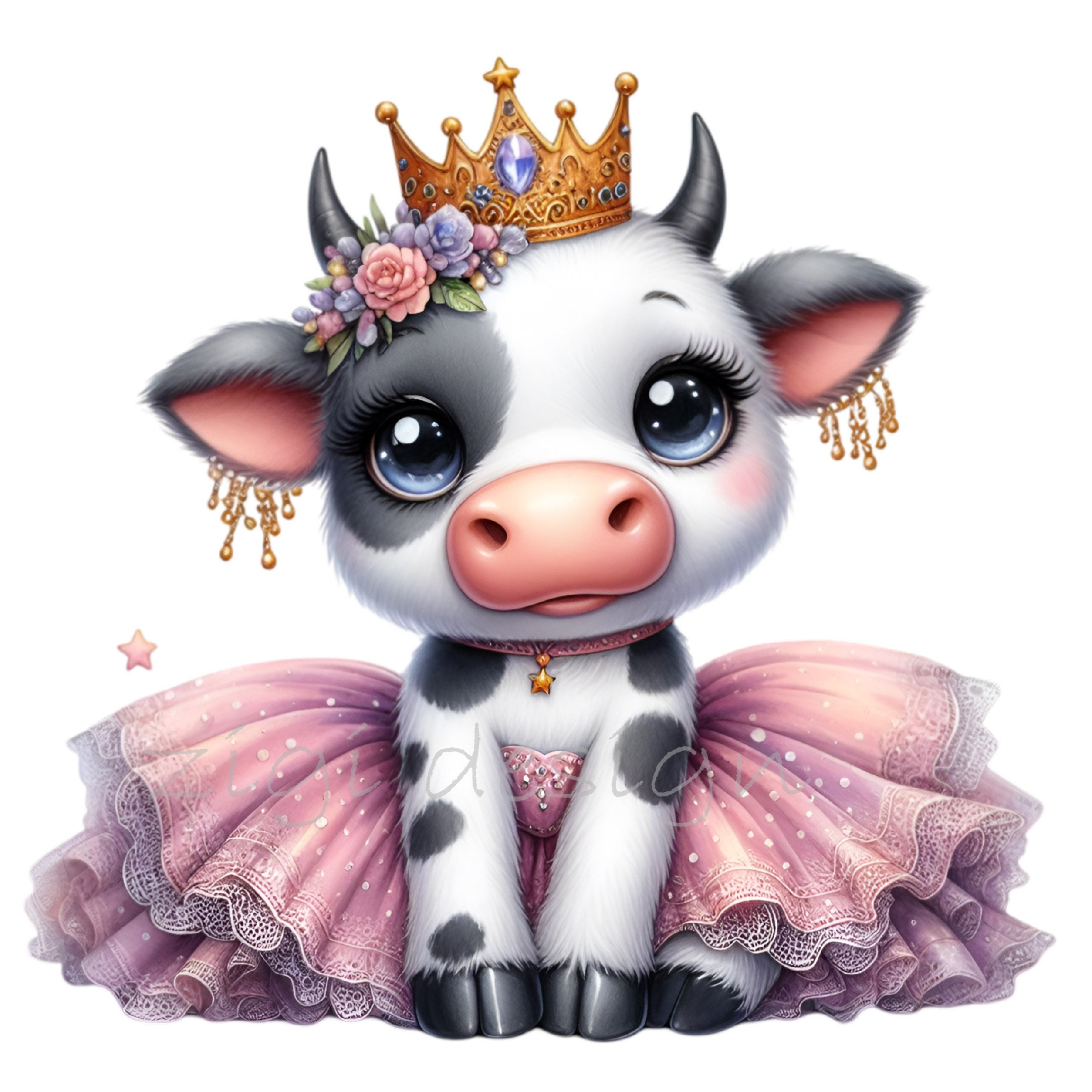 14 PNG Royal Cow Clipart, Baby Heifer Princess Floral Crown - Etsy