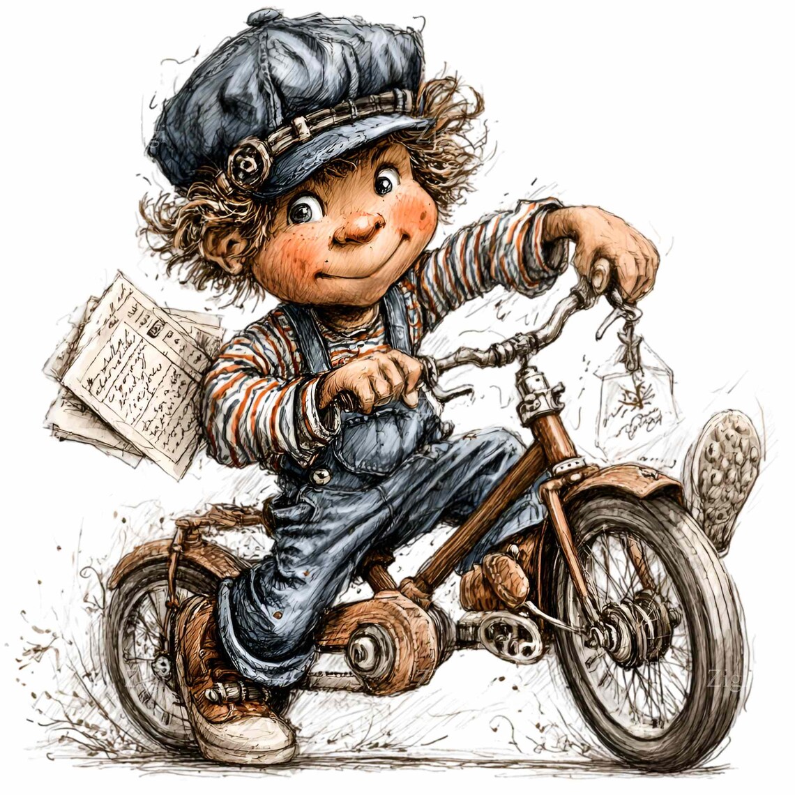 15 PNG Vintage Paperboy Bicycle Clipart – Retro Mail Delivery Kid ...
