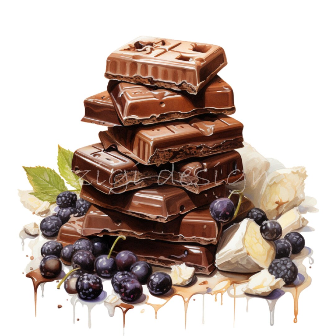 Chocolate Bar Stack Clipart PNG, 24 Decadent Chocolate With Berries ...