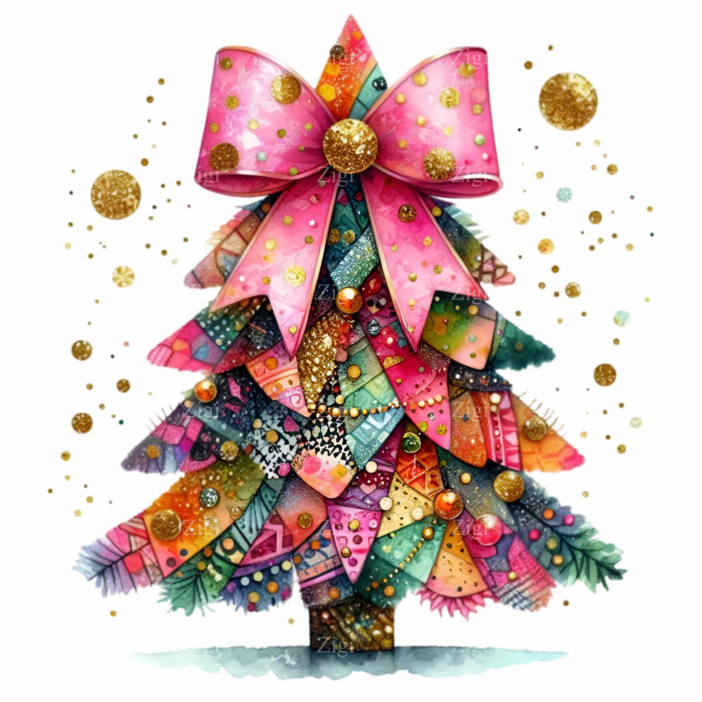 14 PNG Colorful Christmas Tree Clipart – Bright Holiday PNG – Swirly ...