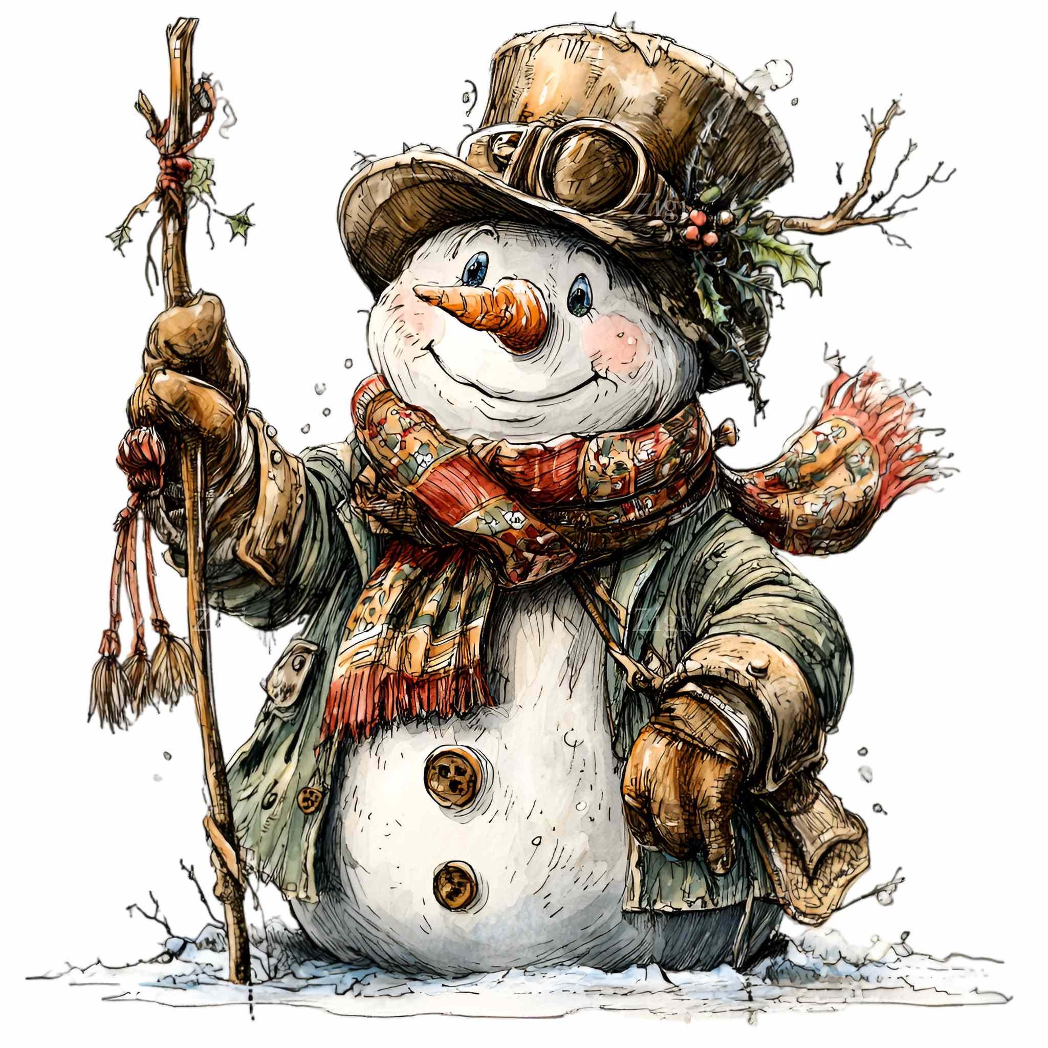 15 PNG Retro Christmas Snowman Clipart – Nostalgic Cards Holiday Prints ...