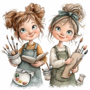 15 PNG Artist Girls Clipart – Creative PNG Set – Cute Kid Digital ...