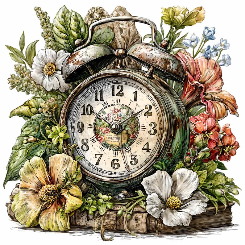 10 PNG Vintage Pocket Watch, Floral Steampunk Clipart, Antique Clock ...