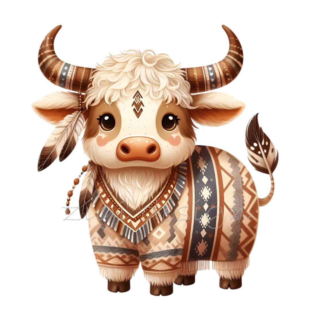 12 Tribal Yak Clipart PNG, Cute Yak With Feathers, Ethnic Yak ...