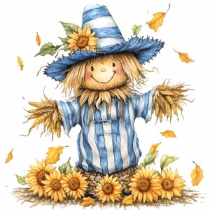11 PNG Scarecrow Sunflower Fall Harvest Clipart, Autumn Gingham ...