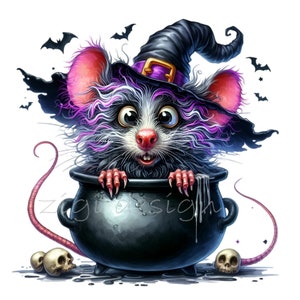 12 Funny Halloween Rat PNG Clipart in Witch Cauldron With Hat and Crazy ...