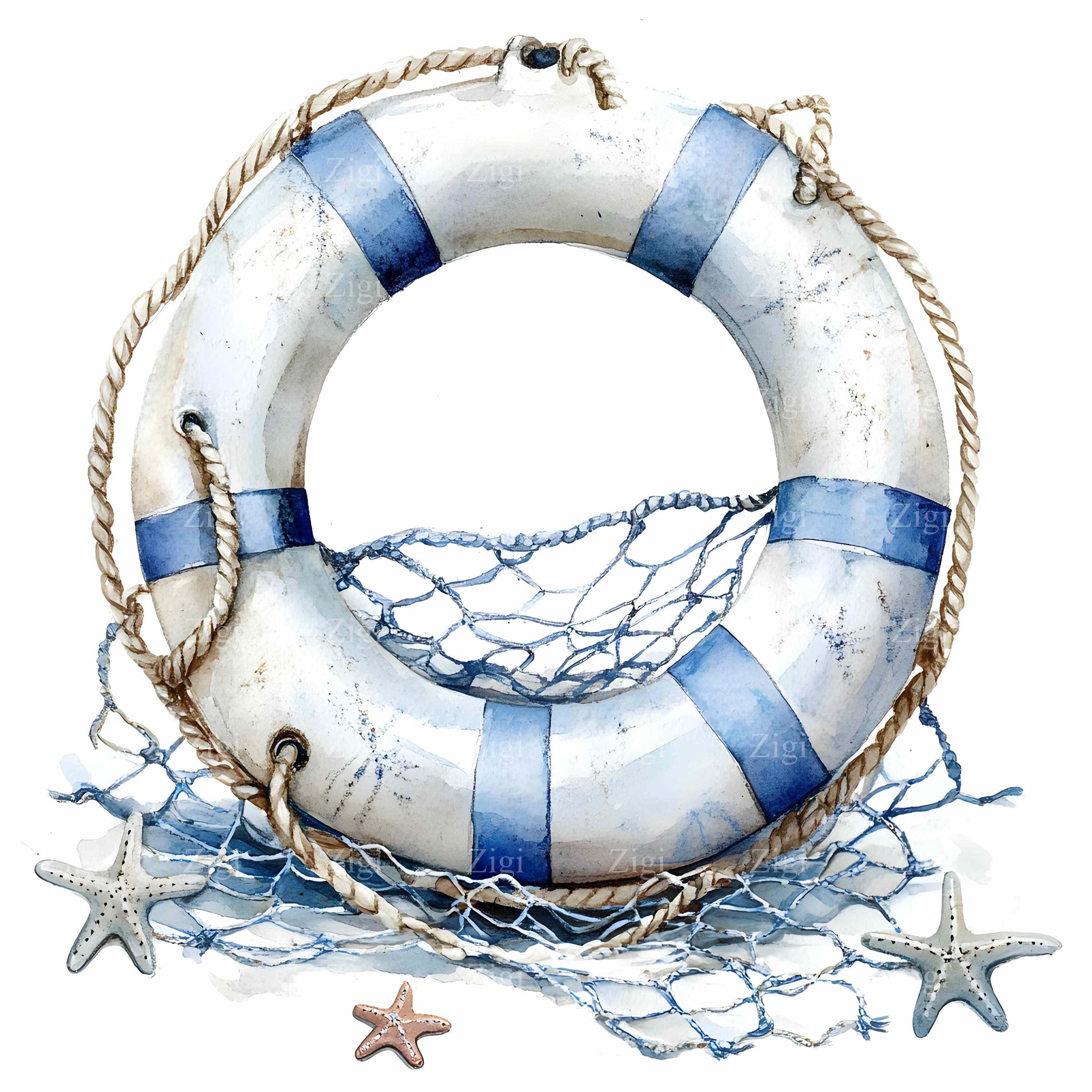 16 JPG Watercolor Lifesaver, Nautical Starfish Ocean Ring Clipart - Etsy