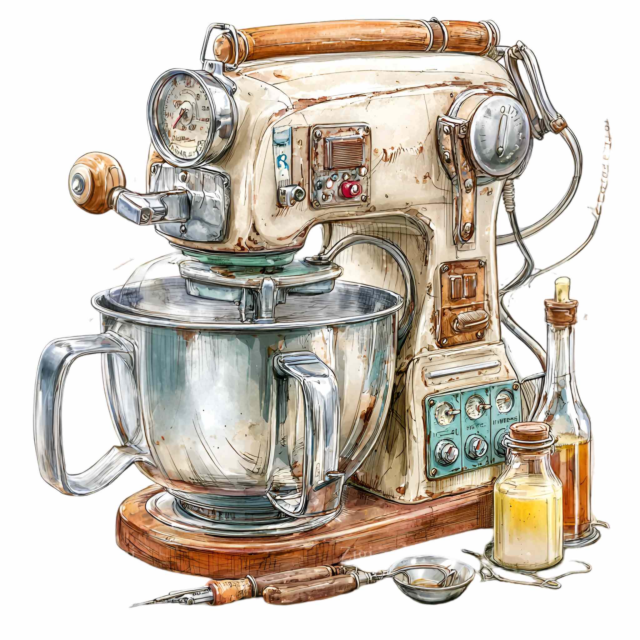 15 PNG Vintage Stand Mixer Clipart, Watercolor Kitchen Appliance ...