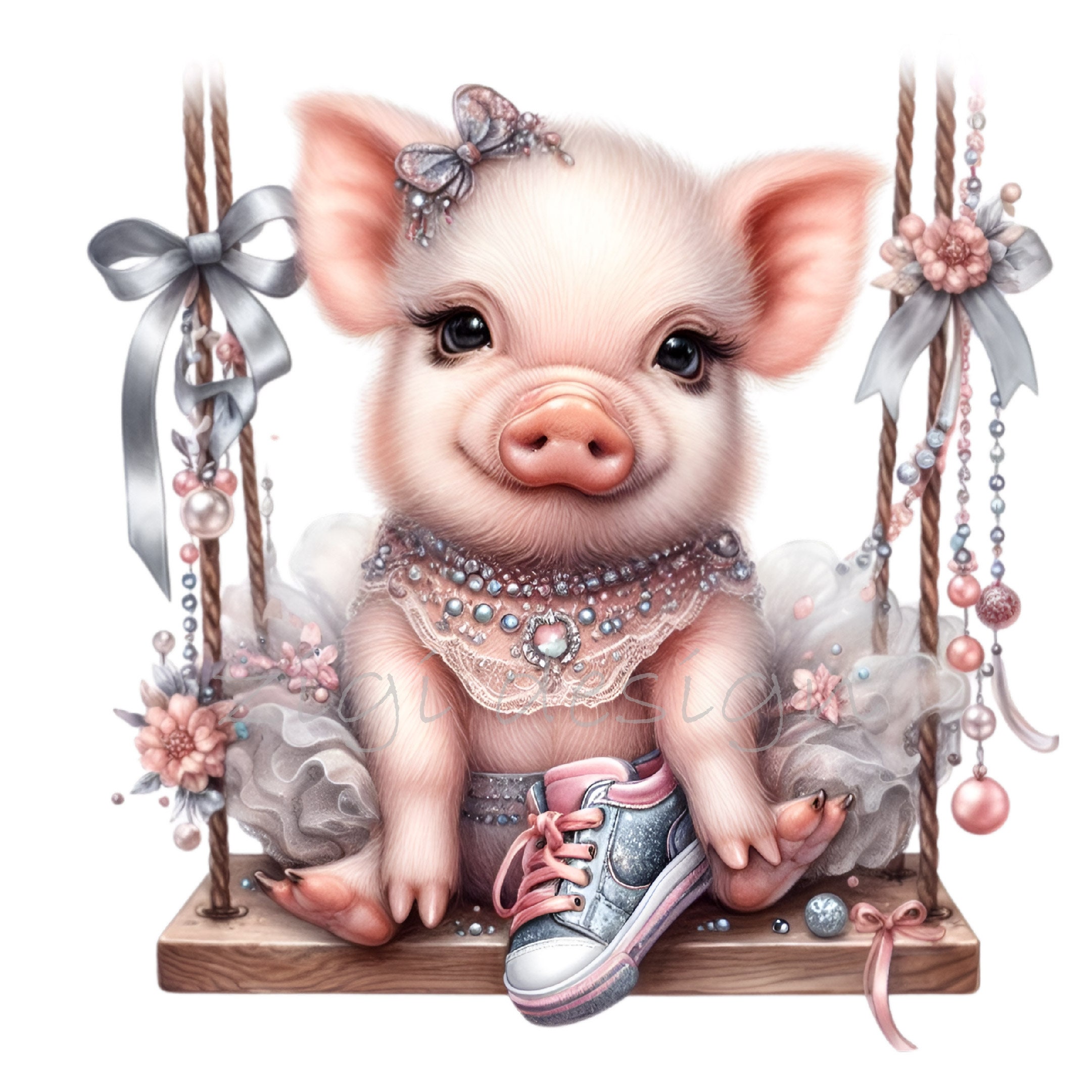 10 Ballet Pig PNG Clipart – Elegant Piglet in Tutu and Pearls on Swing ...