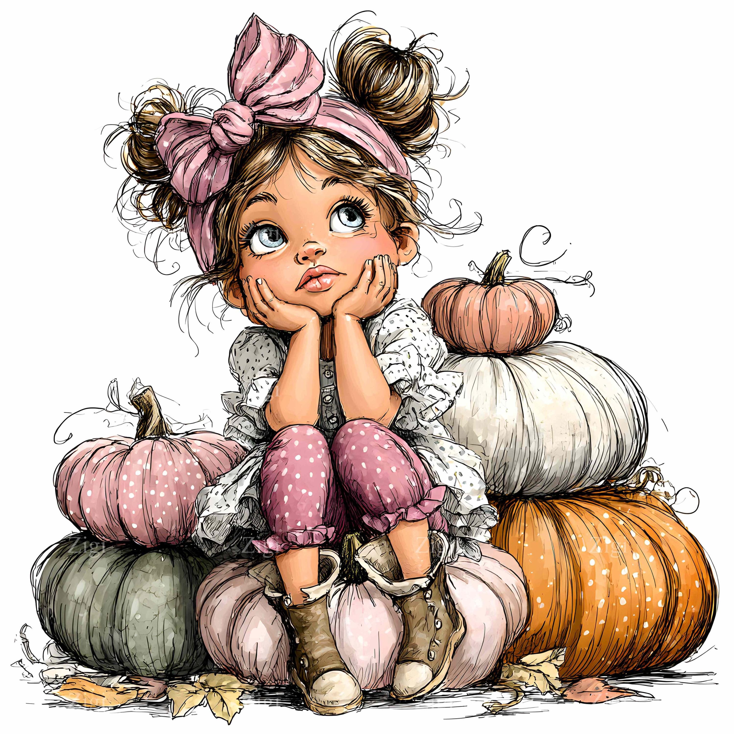10 JPEG Fall Girl – Pumpkin Patch JPG Clipart – Cute Autumn ...