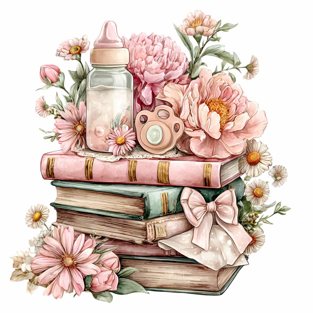 16 PNG Baby Bottle Books PNG – Floral Newborn Clipart for Nursery Decor ...